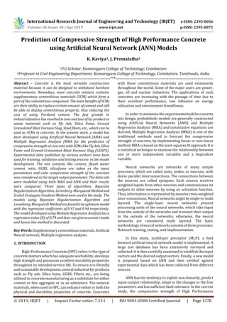 IRJET- Prediction of Compressive Strength of High Performance Concrete using Artificial Neural ...