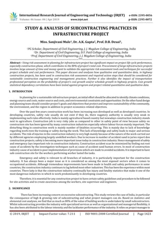 IRJET- Study & Analysis of Subcontracting Practices in Infrastructure Project | PDF