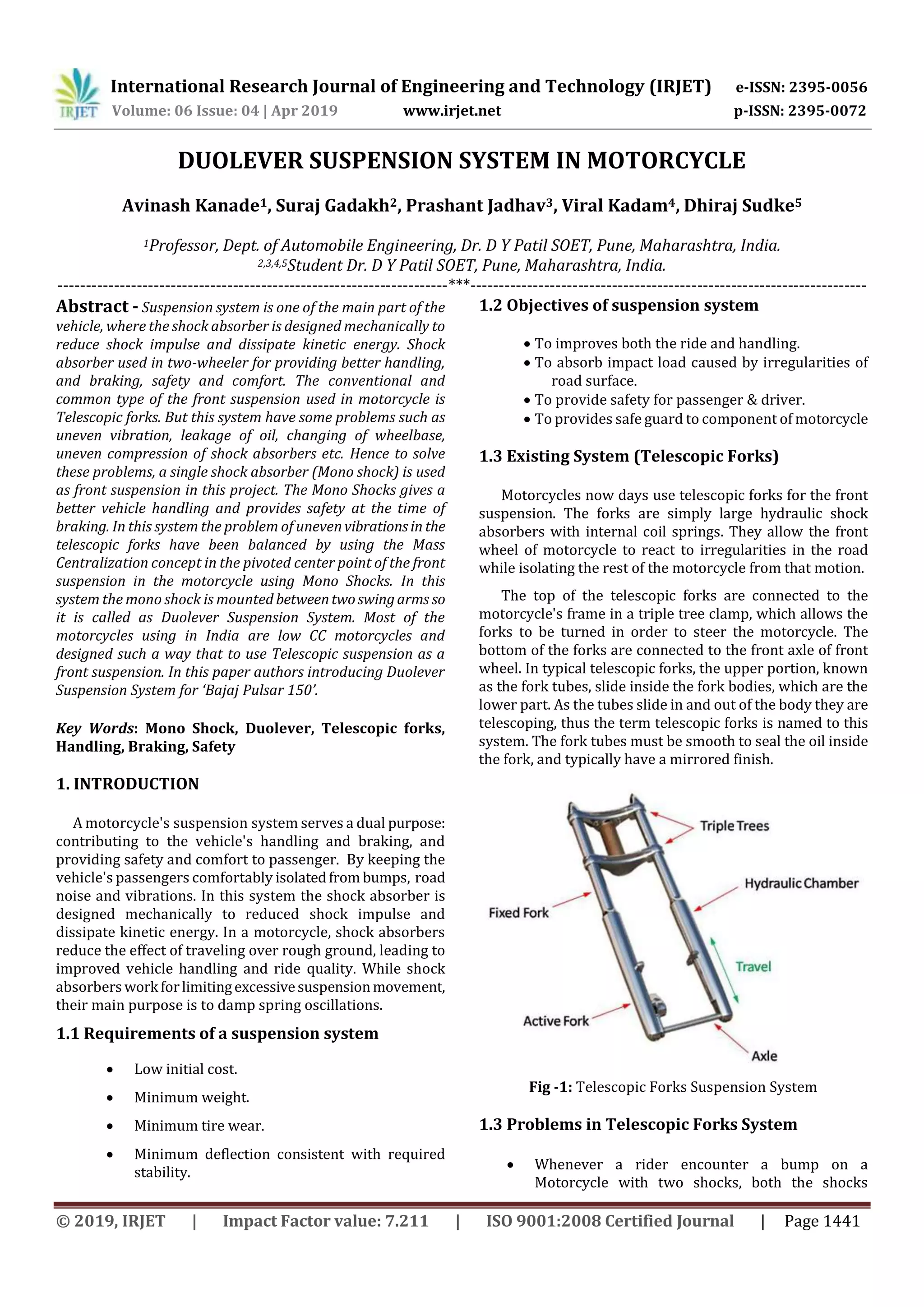 IRJET- Duolever Suspension System in Motorcycle | PDF