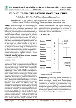 IRJET- IoT based Portable Hand Gesture Recognition System | PDF