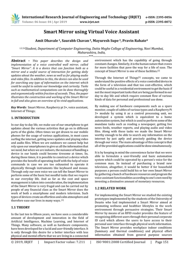 IRJET- Smart Mirror using Virtual Voice Assistant | PDF