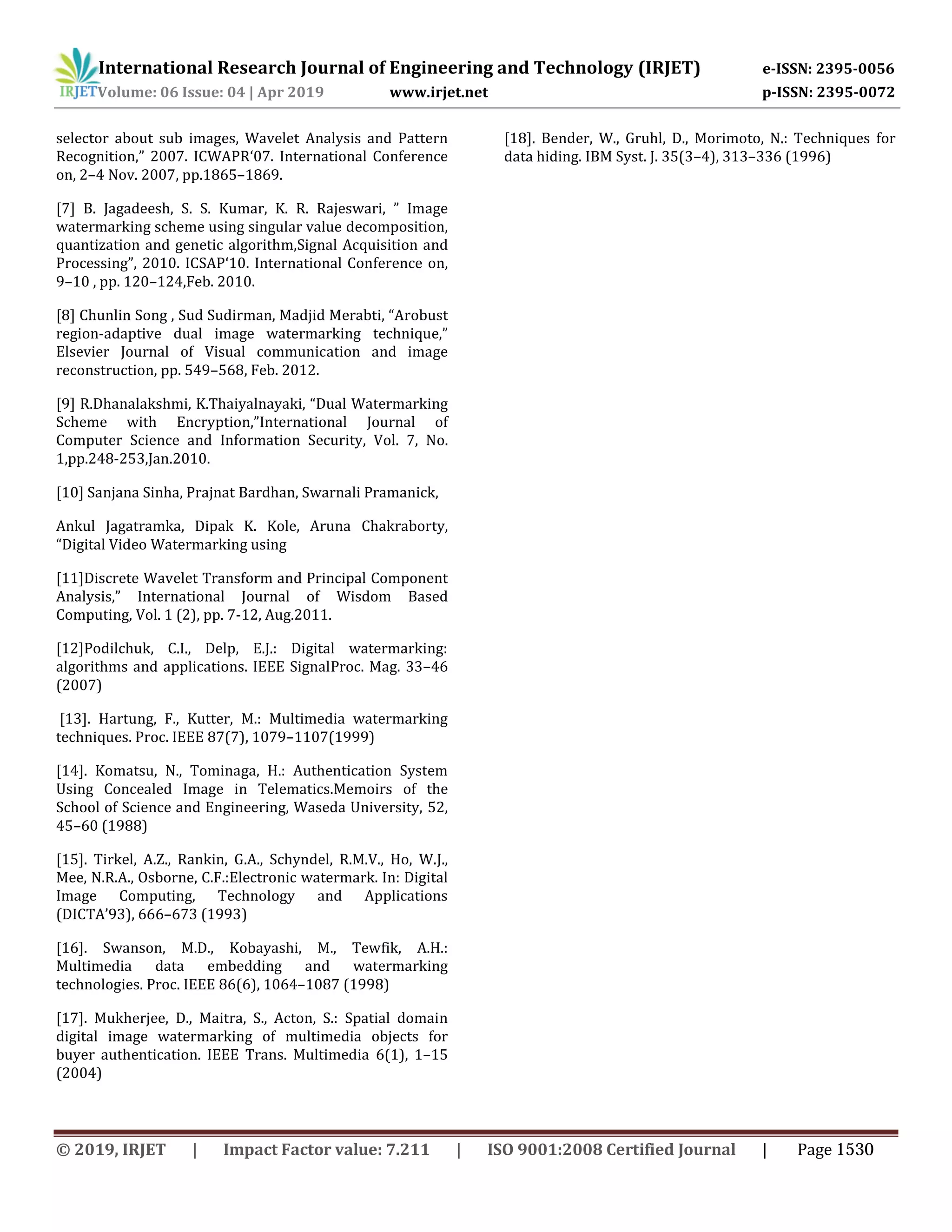 IRJET- Digital Watermarking using Integration of DWT & SVD Techniques | PDF | Web Design and ...