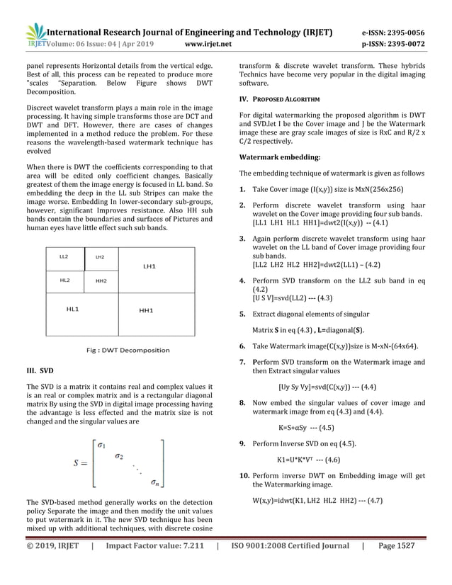 IRJET- Digital Watermarking using Integration of DWT & SVD Techniques | PDF | Web Design and ...