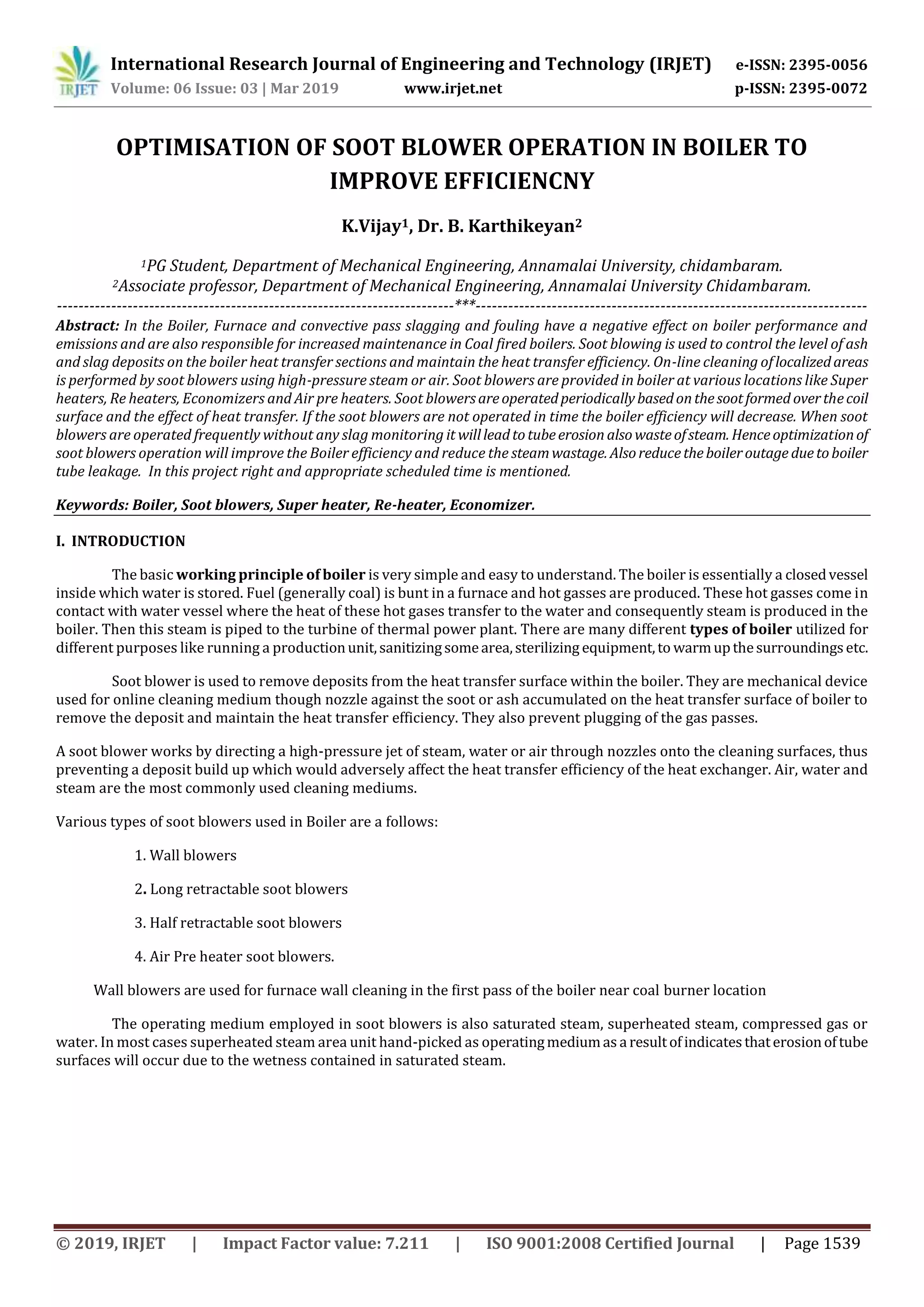 IRJET- Optimisation of Soot Blower Operation in Boiler to Improve ...