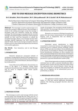 IRJET- End to End Message Encryption using Biometrics | PDF