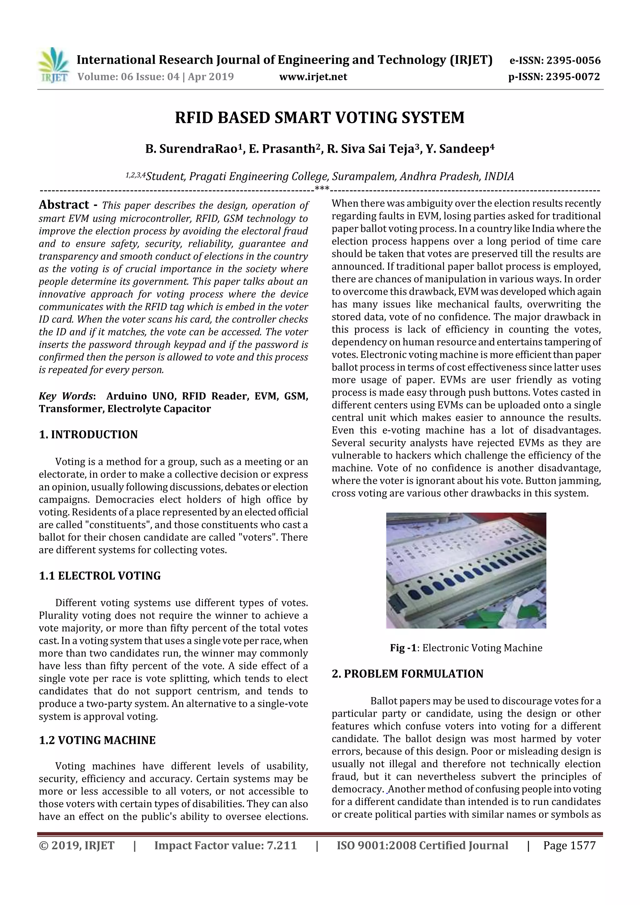 IRJET- RFID Based Smart Voting System | PDF
