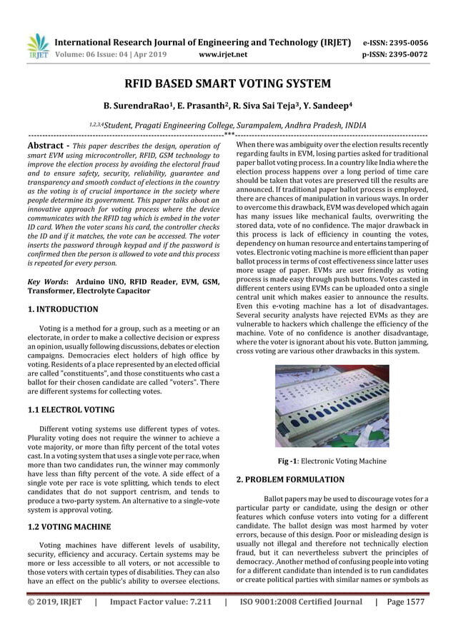 IRJET- RFID Based Smart Voting System | PDF