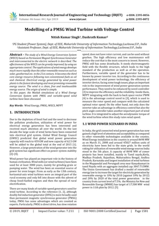 IRJET- Modelling of a PMSG Wind Turbine with Voltage Control | PDF | Power and Energy Industry ...
