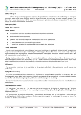 IRJET- Project on Time Study to Increase the Overall Productivity | PDF