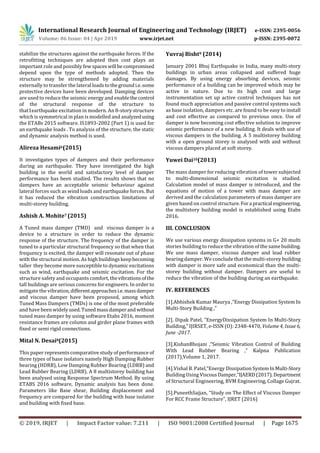 IRJET- A Review of Seismic Behaviour of Multi-Story Building using various Energy Dissipation ...
