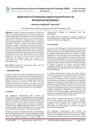IRJET- Application of Continuous Improvement Process in Manufacturing Industry | PDF
