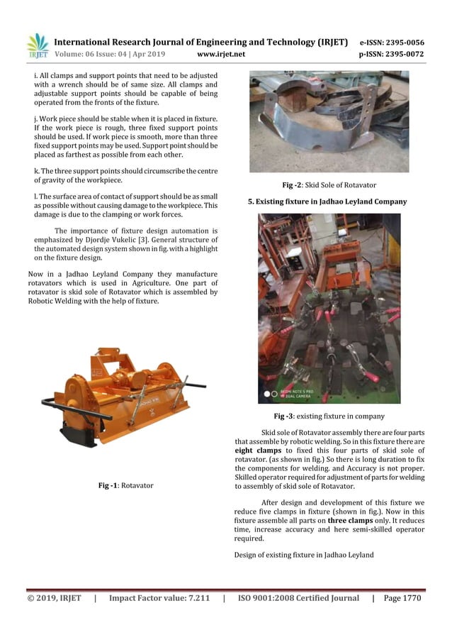 IRJET- Design and Development of Fixture for Skid Sole of Rotavator | PDF