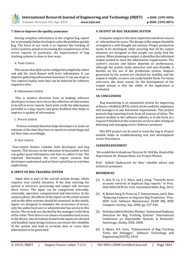 IRJET- A Review on Bug Tracking System | PDF