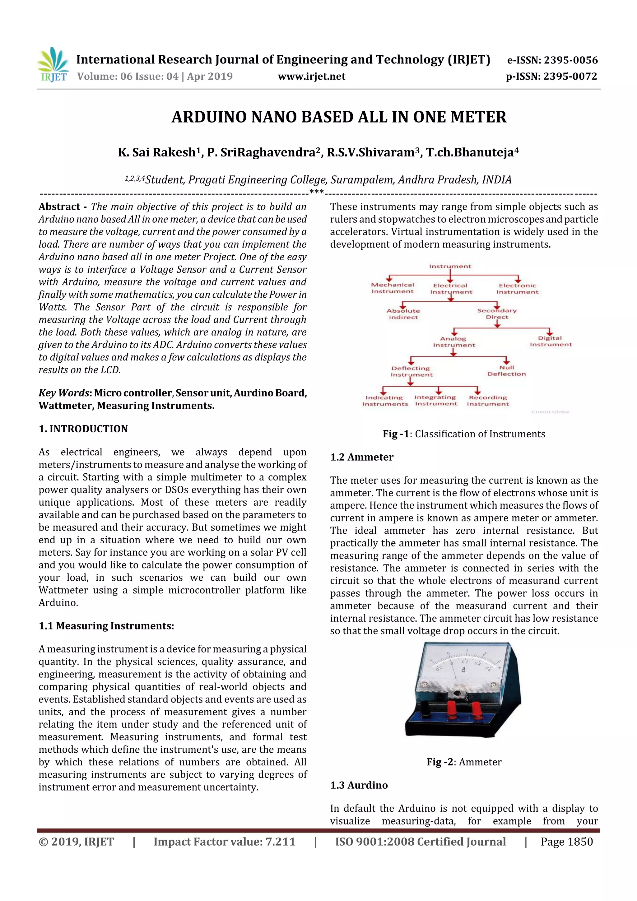IRJET- Arduino Nano based All in One Meter | PDF