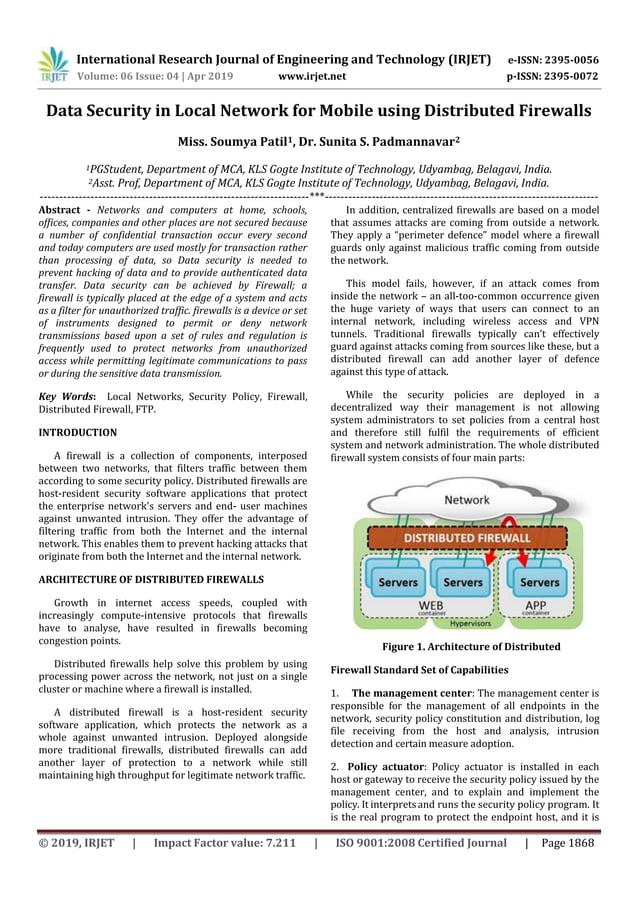 IRJET- Data Security in Local Network for Mobile using Distributed Firewalls | PDF
