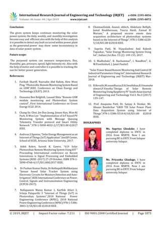 IRJET- Remotely Monitoring Health of the Solar Power System using ...
