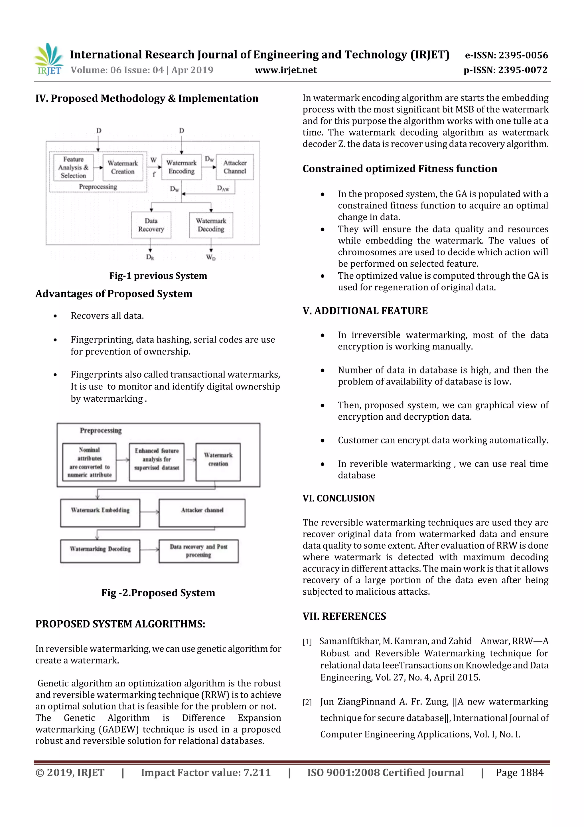 IRJET-RRW- Robust and Reversible Watermarking Technique for Relational Database | PDF