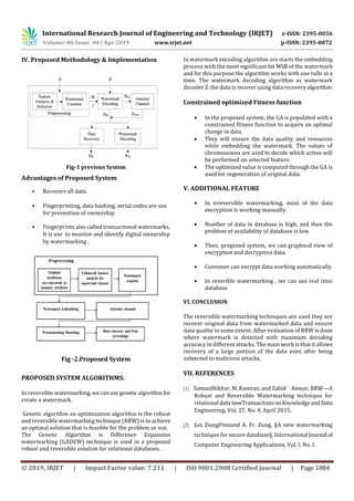 IRJET-RRW- Robust and Reversible Watermarking Technique for Relational Database | PDF