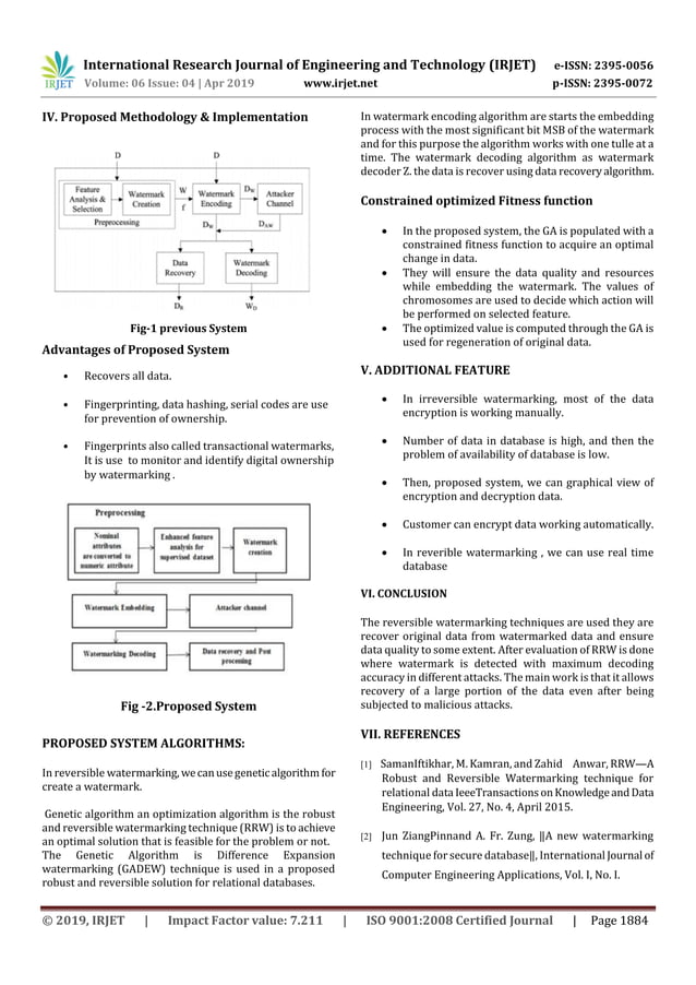 IRJET-RRW- Robust and Reversible Watermarking Technique for Relational Database | PDF