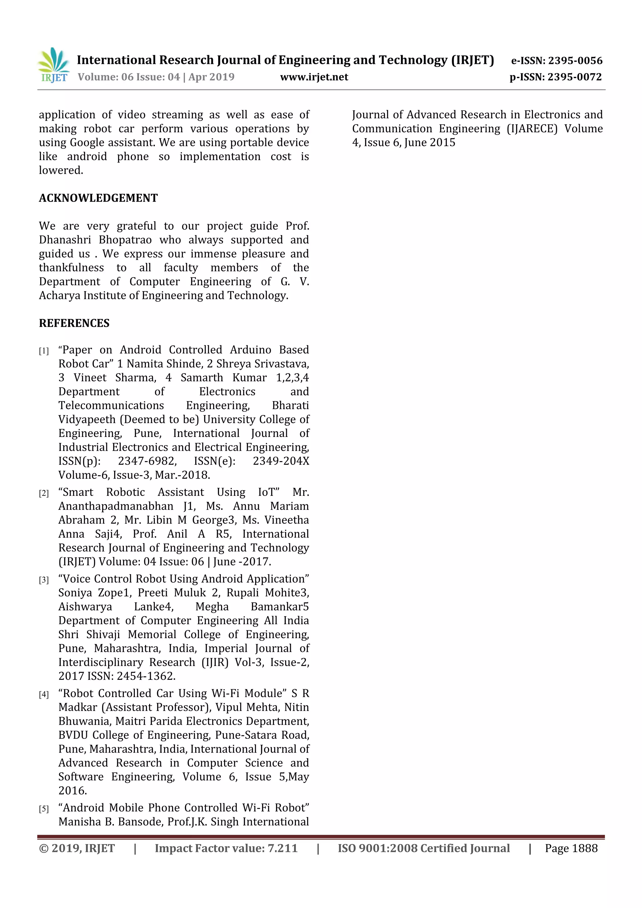 IRJET- Robot Car Controlled by using Google Assistant | PDF | Robotics | Technology & Computing