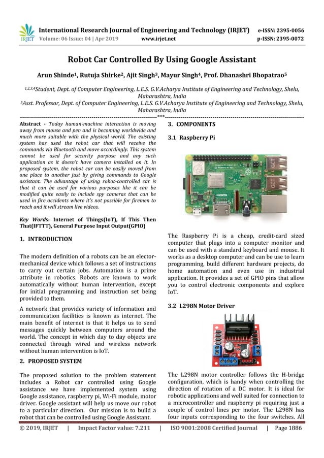 IRJET- Robot Car Controlled by using Google Assistant | PDF | Robotics | Technology & Computing