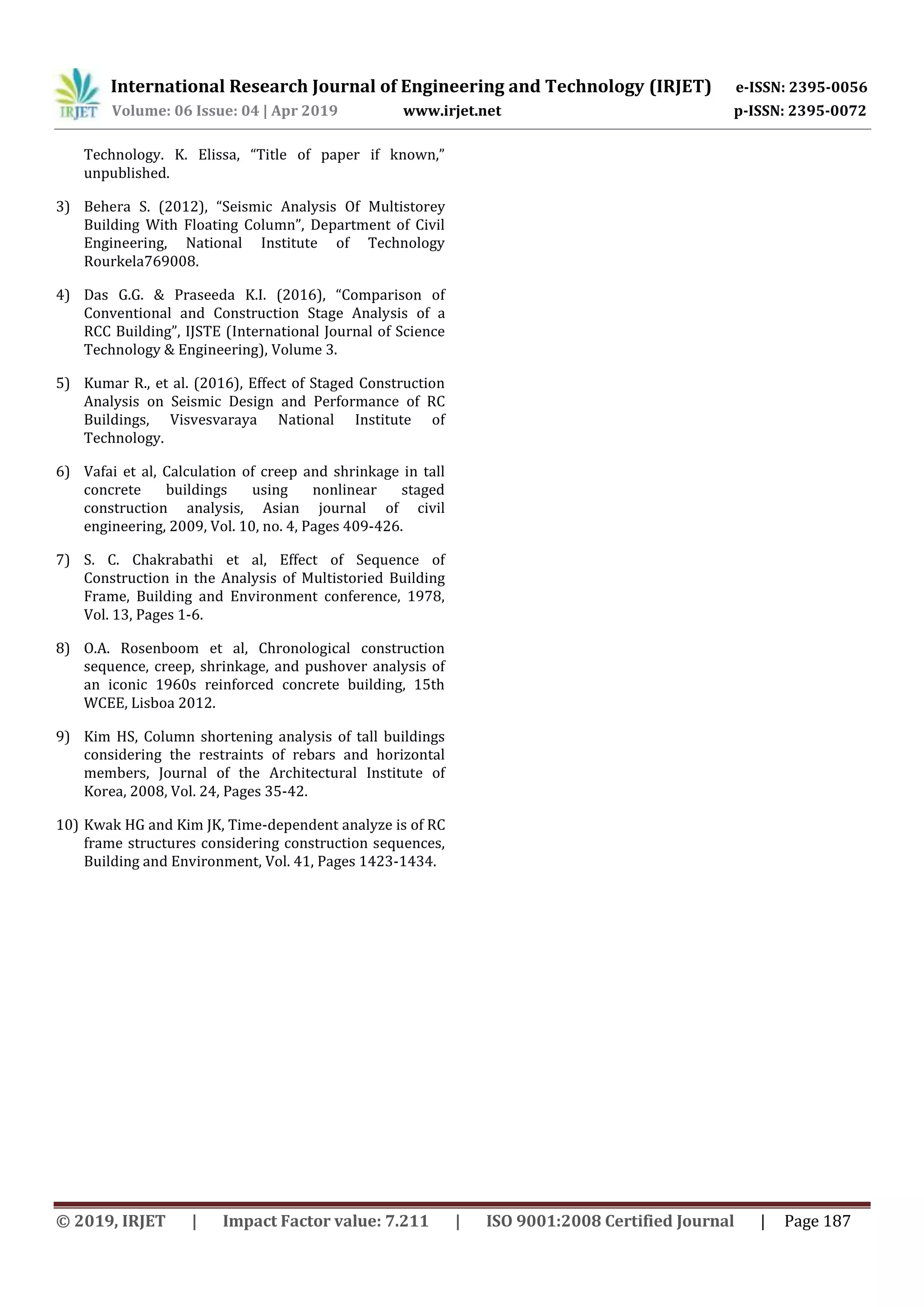 IRJET- Effect of Staged Construction on Behaviour of Building | PDF ...