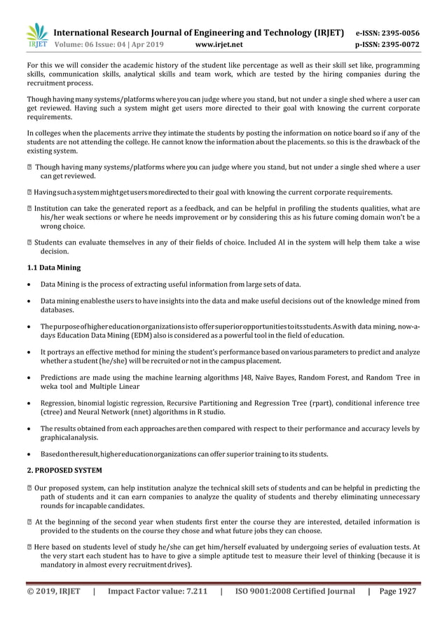IRJET- Placement Recommender and Evaluator | PDF IRJET- Placement Recommender and Evaluator | PDF