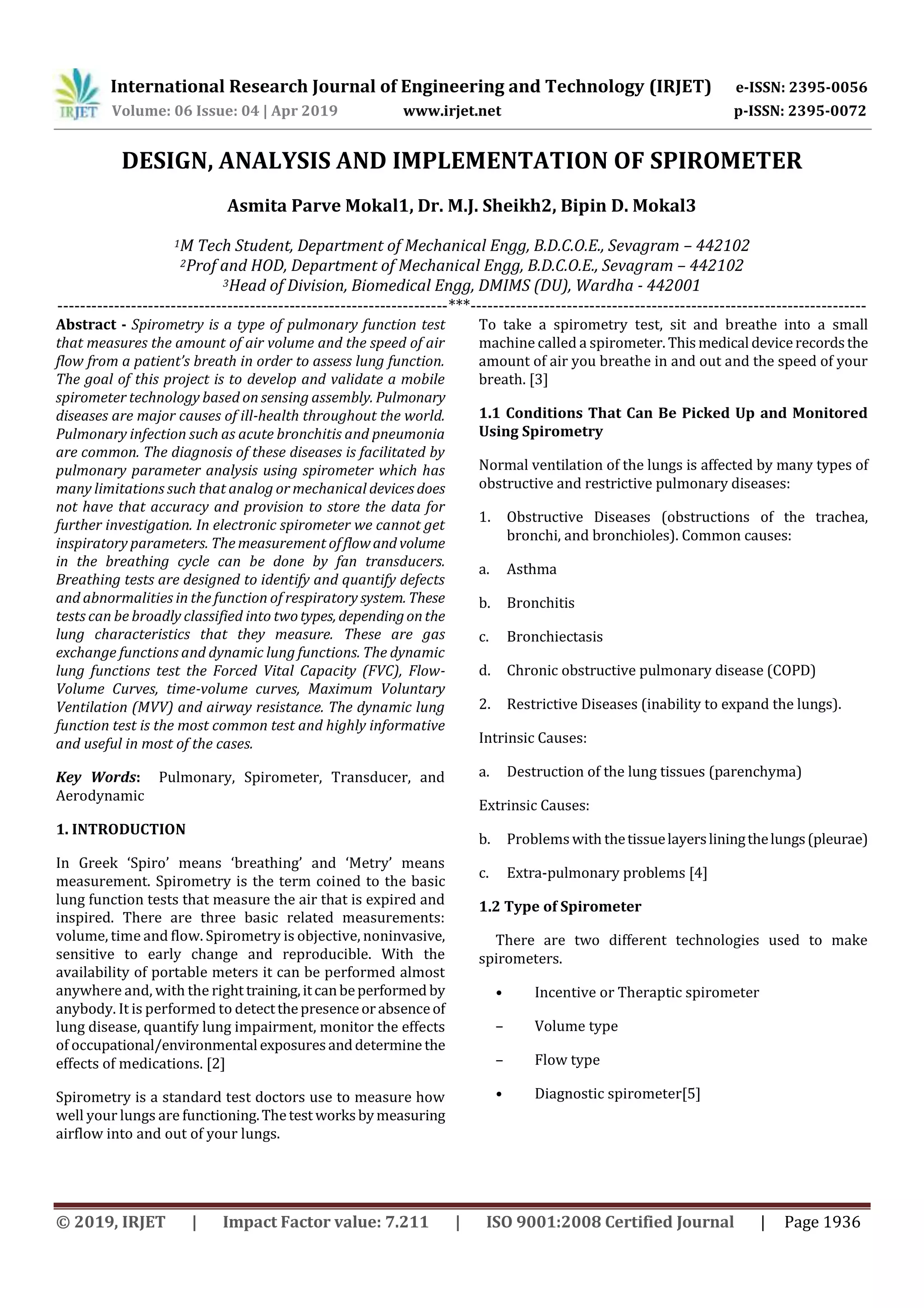 IRJET- Design, Analysis and Implementation of Spirometer | PDF IRJET- Design, Analysis and Implementation of Spirometer | PDF