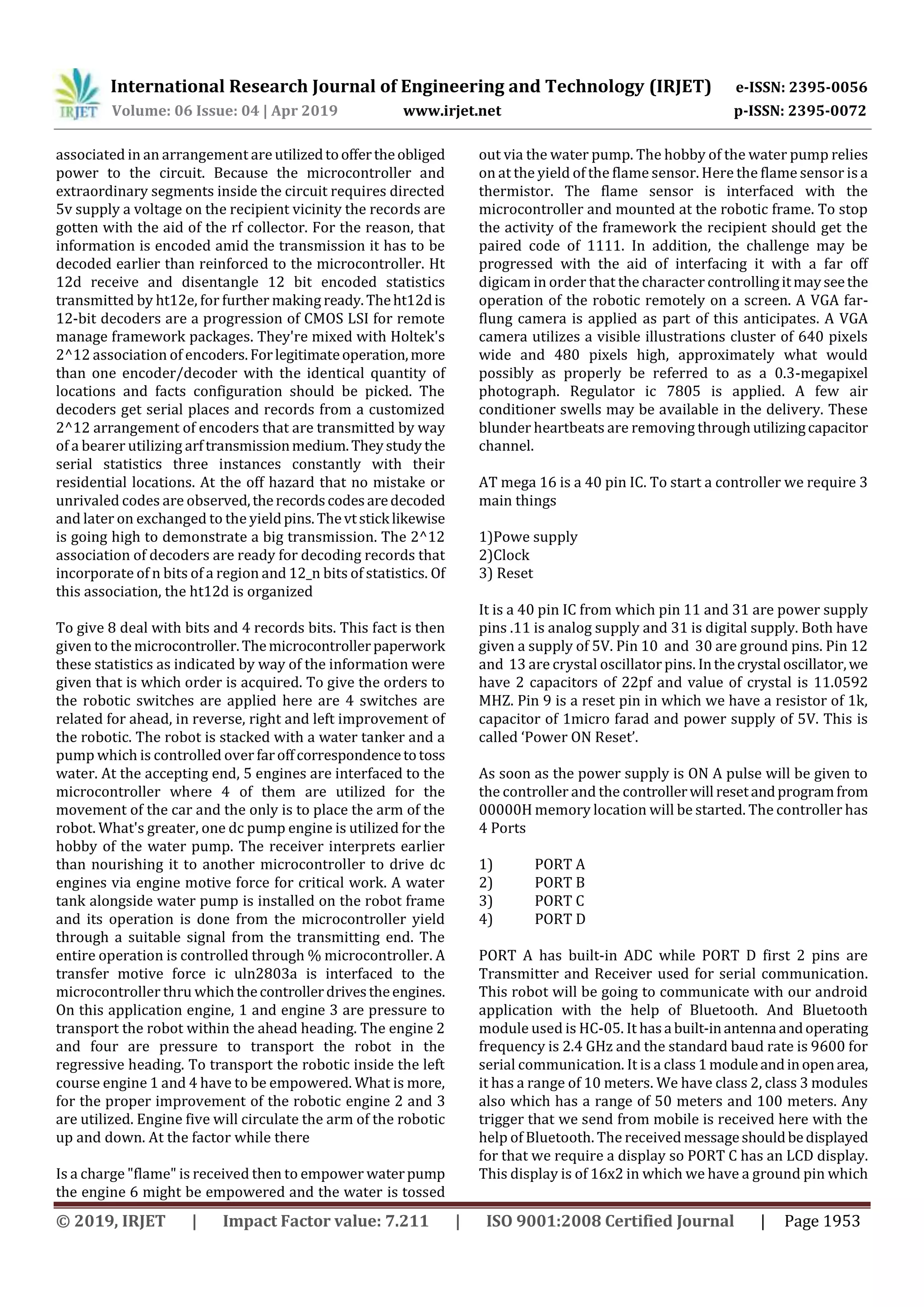 IRJET- Fire Fighting Robotic Vehicle | PDF