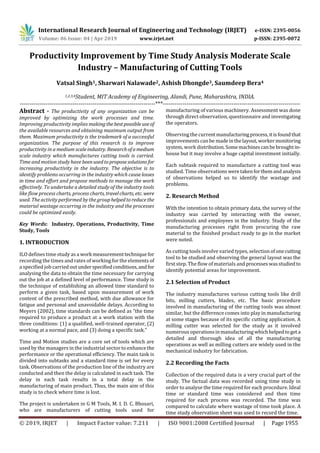 IRJET- Productivity Improvement by Time Study Analysis Moderate Scale Industry – Manufacturing ...