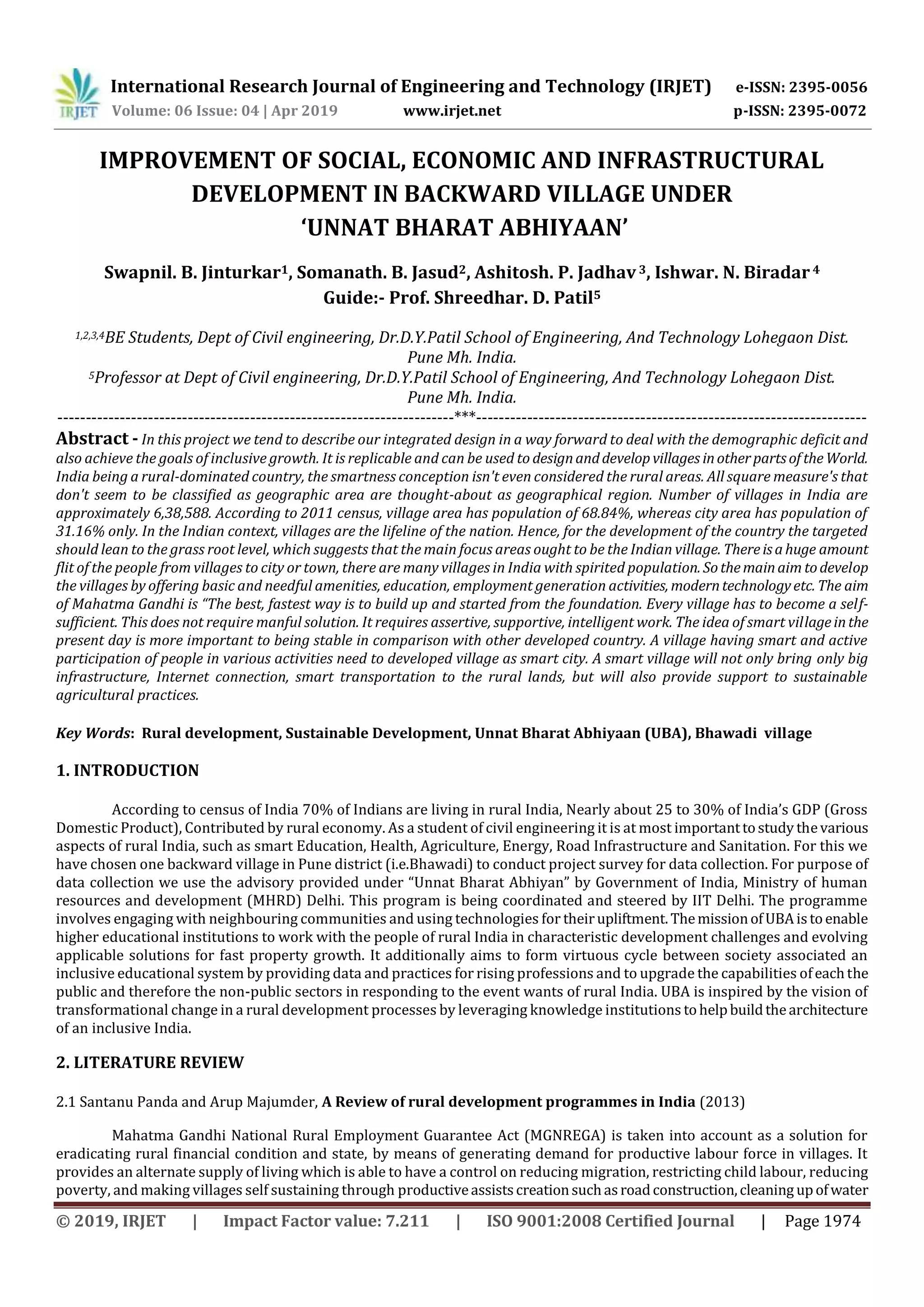 IRJET- Improvement of Social, Economic and Infrastructural Development ...