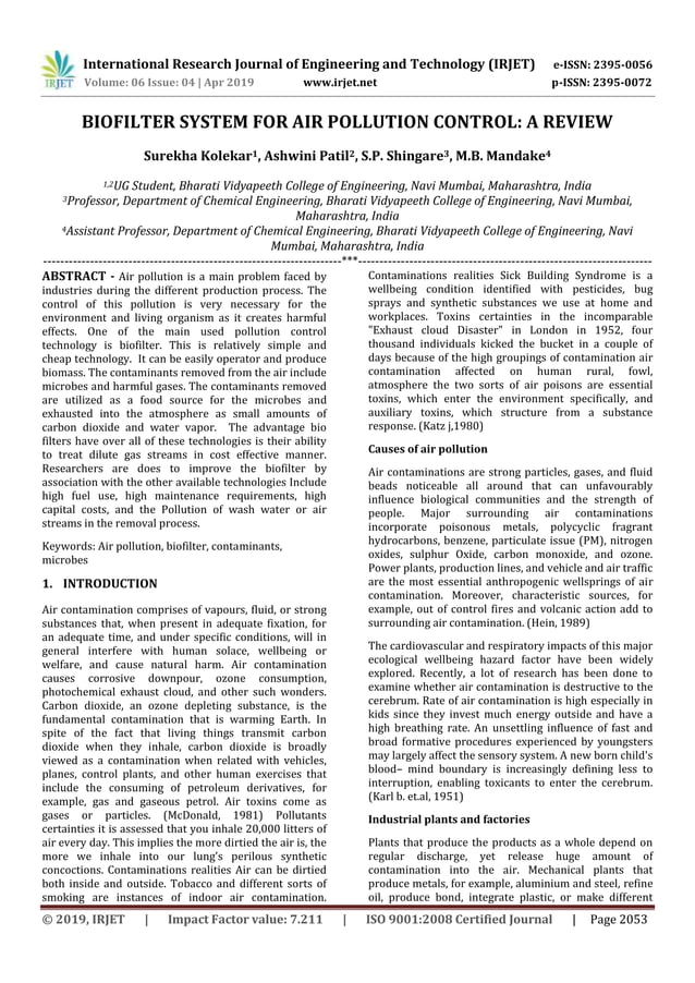 IRJET- Biofilter System for Air Pollution Control: A Review | PDF