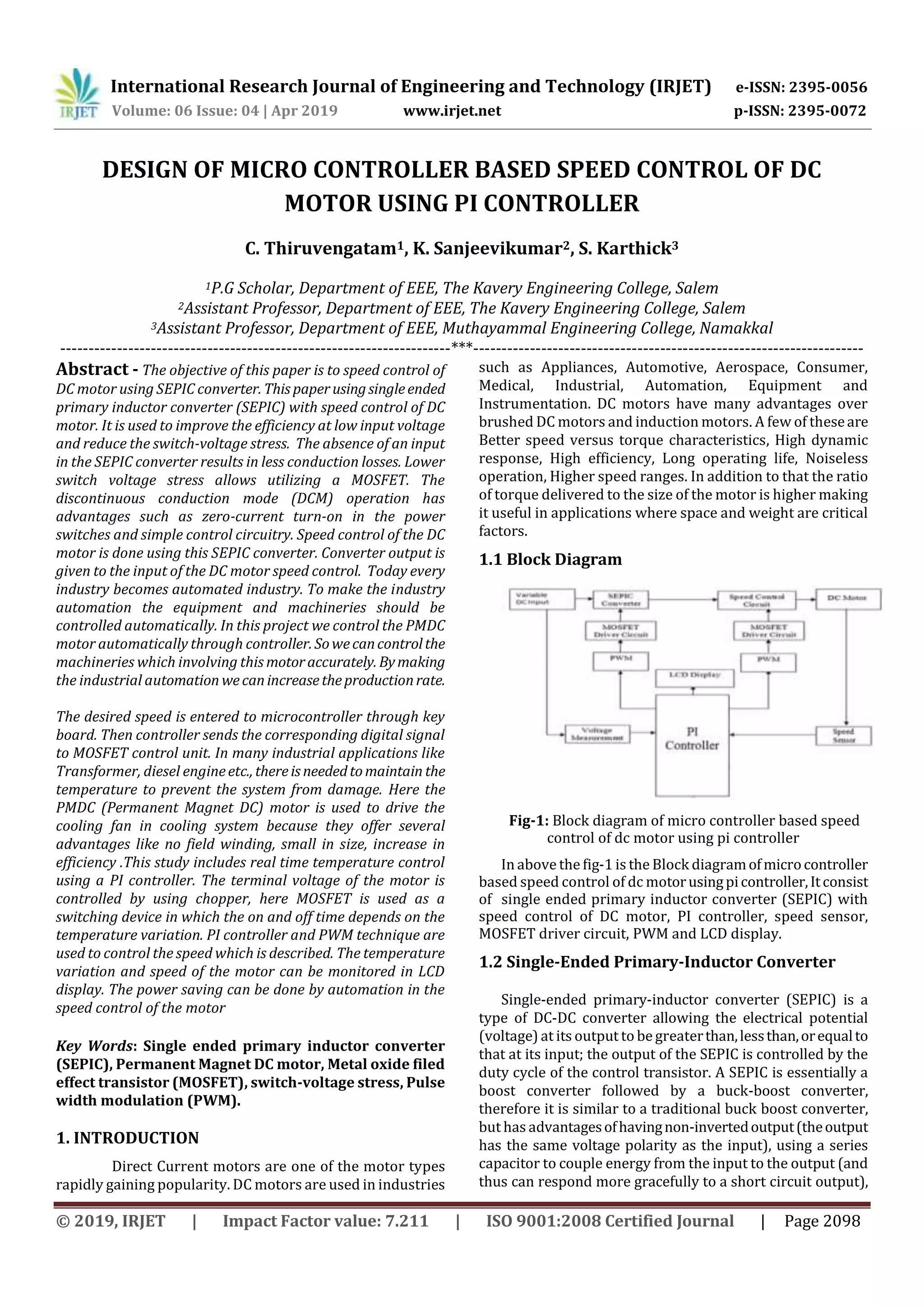 IRJET- Design of Micro Controller based Speed Control of DC Motor using Pi Controller | PDF