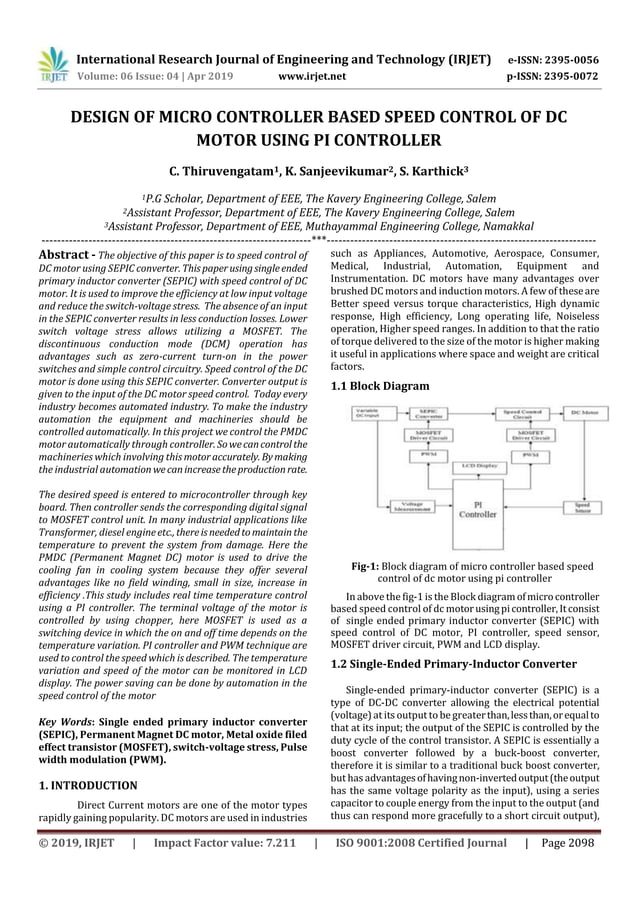 IRJET- Design of Micro Controller based Speed Control of DC Motor using Pi Controller | PDF