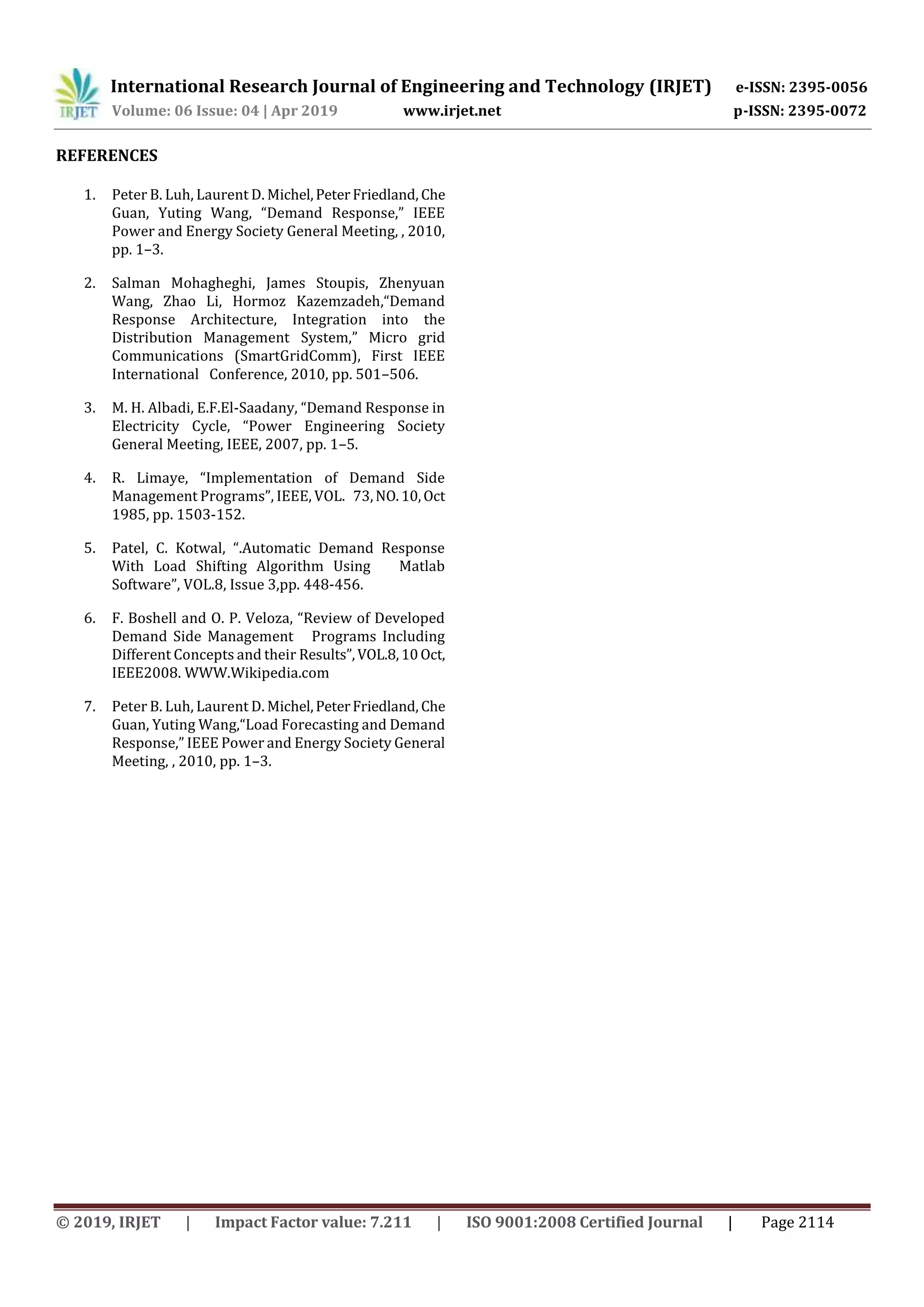 IRJET- Automatic Demand Response Controller with Load Shifting Algorithm using MATLAB Software | PDF