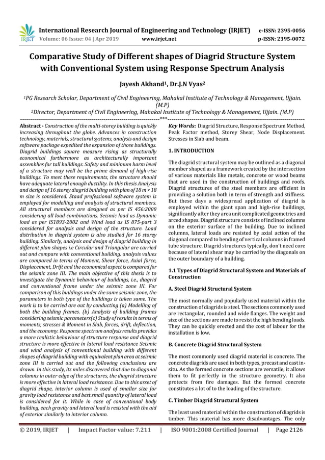 IRJET- Comparative Study of different Shapes of Diagrid Structure System with Conventional ...