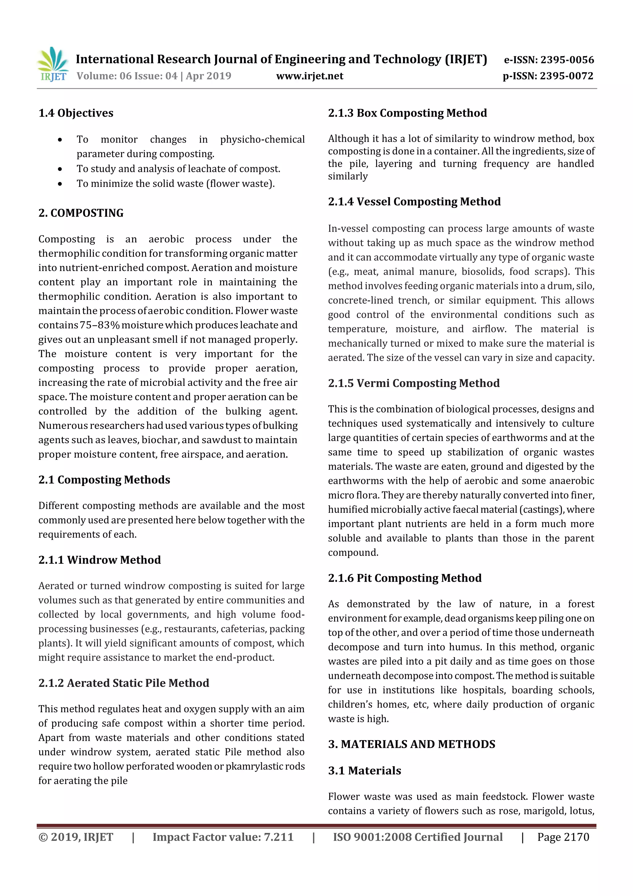 IRJET- Rotary Drum Composting of Flower Waste | PDF