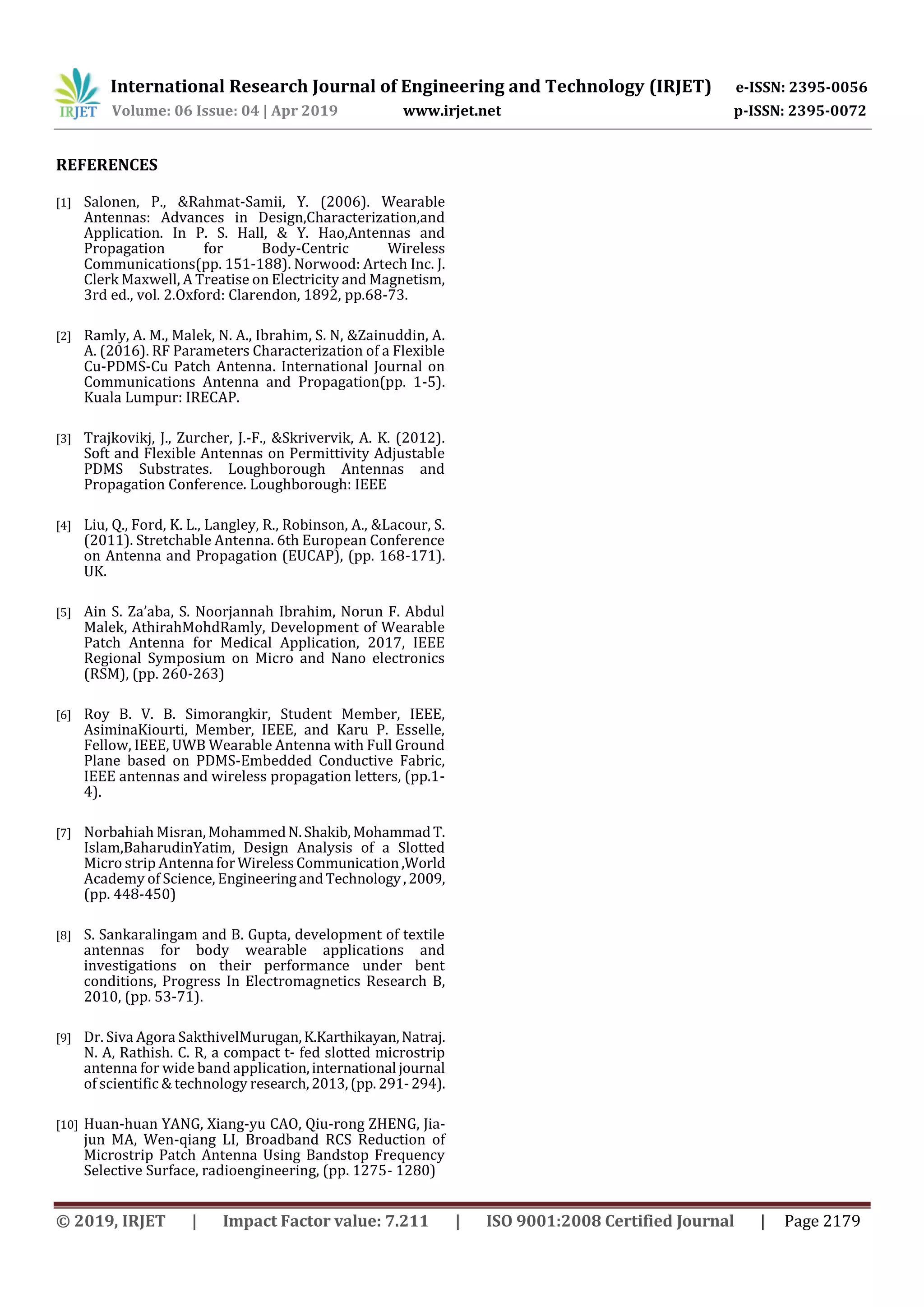 IRJET- Wearable Antenna for Medical Application | PDF