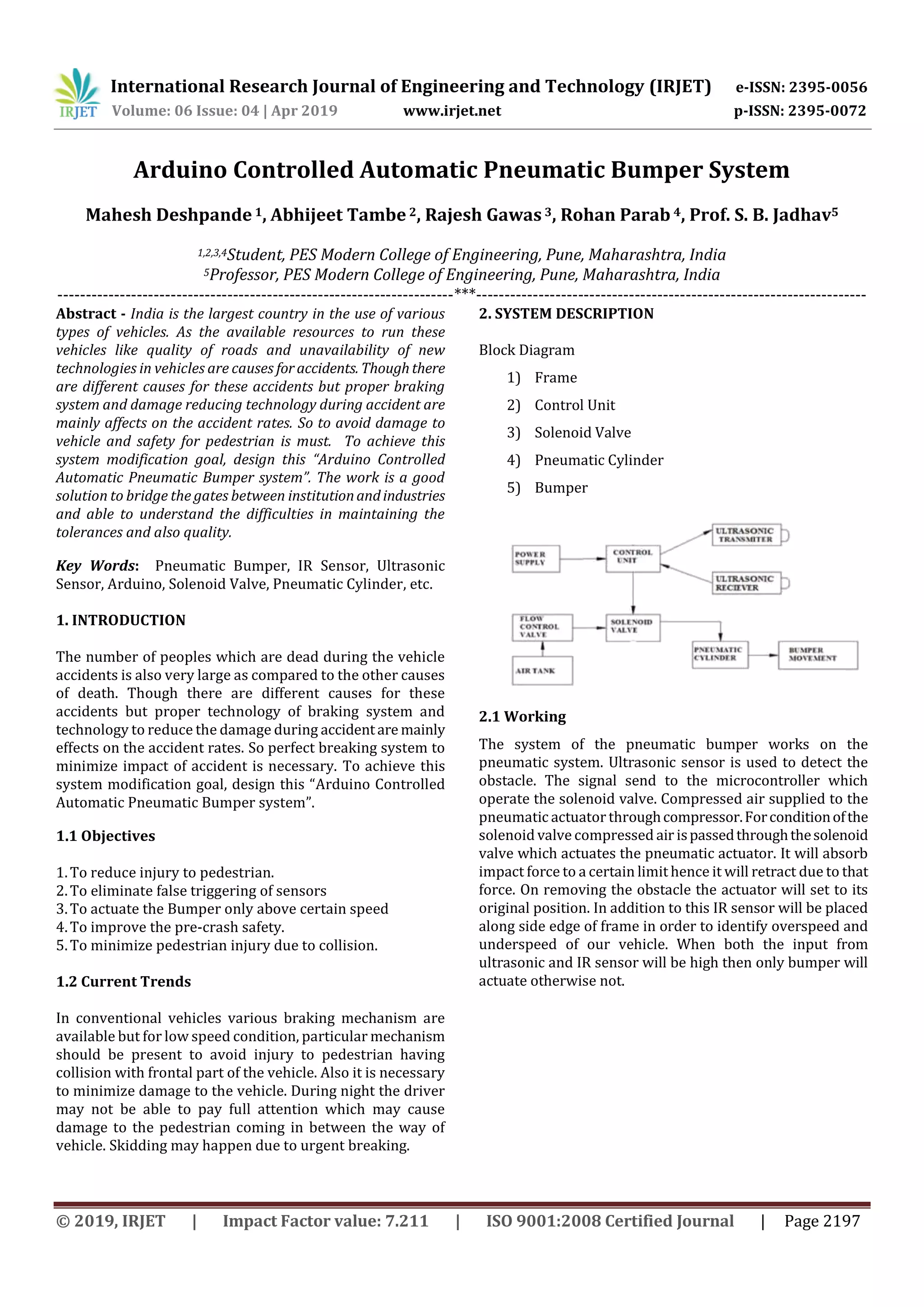 IRJET- Arduino Controlled Automatic Pneumatic Bumper System | PDF ... IRJET- Arduino Controlled Automatic Pneumatic Bumper System | PDF ...