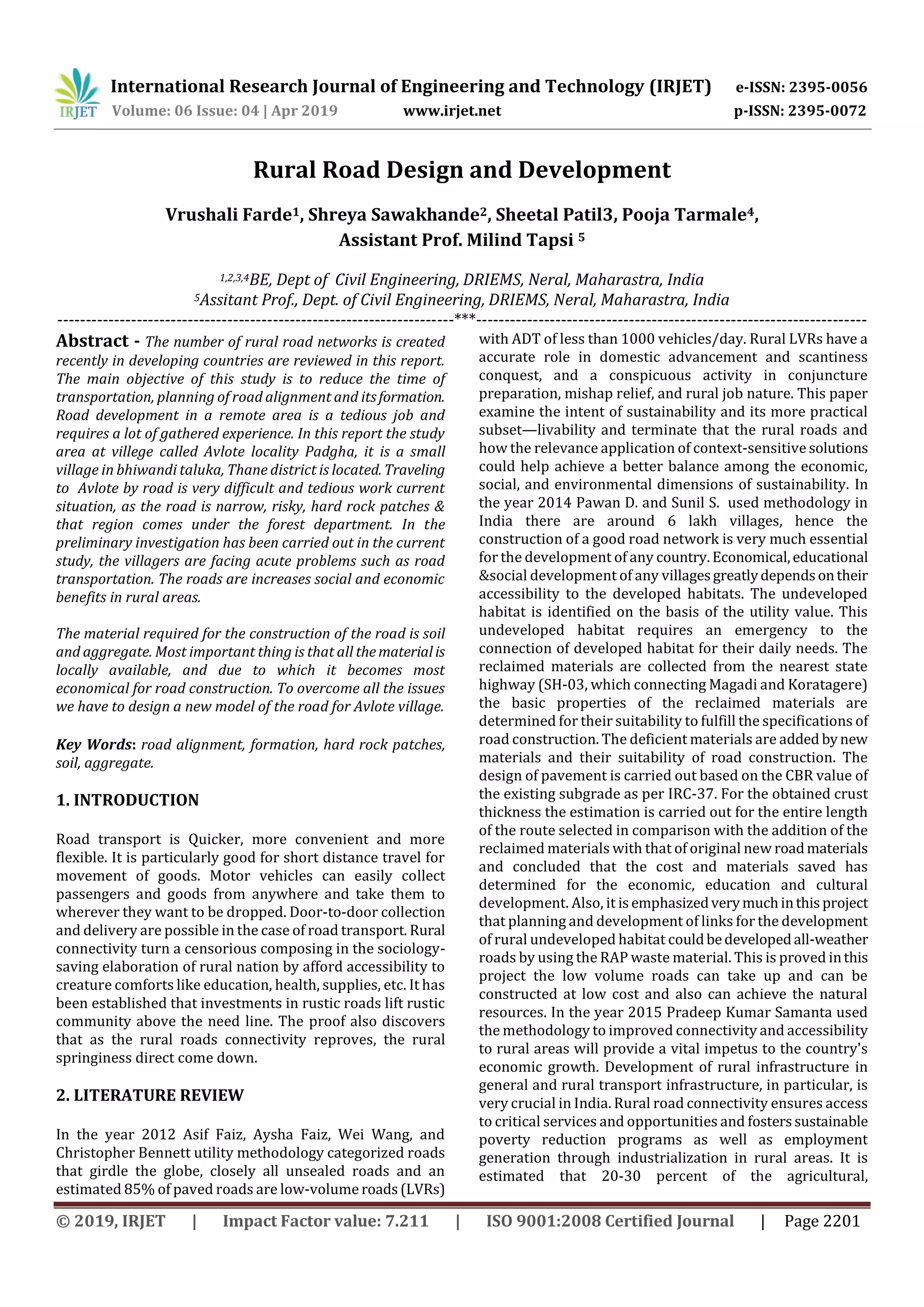 IRJET- Rural Road Design and Development | PDF