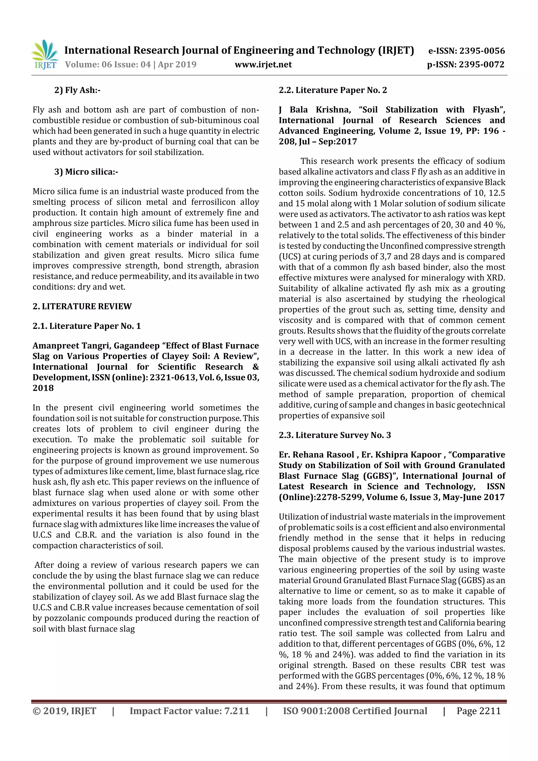IRJET- Review on Soil Stabilization Technique | PDF | Civil Engineering Industry | Industries