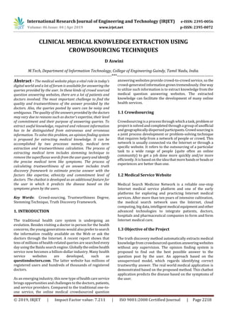 IRJET- Clinical Medical Knowledge Extraction using Crowdsourcing Techniques | PDF