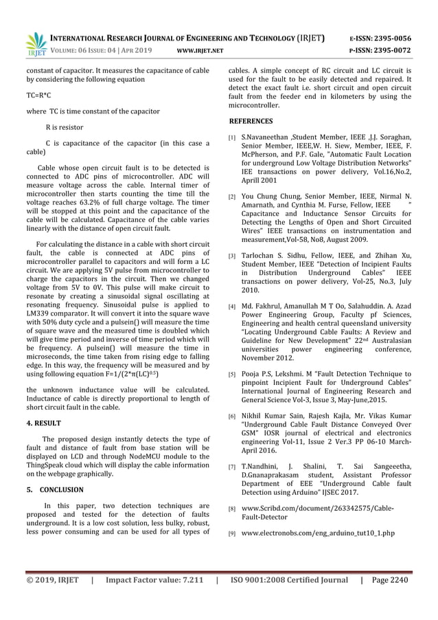 Irjet Design And Development Of Underground Cable Fault Detection And Localization Using Iot Pdf