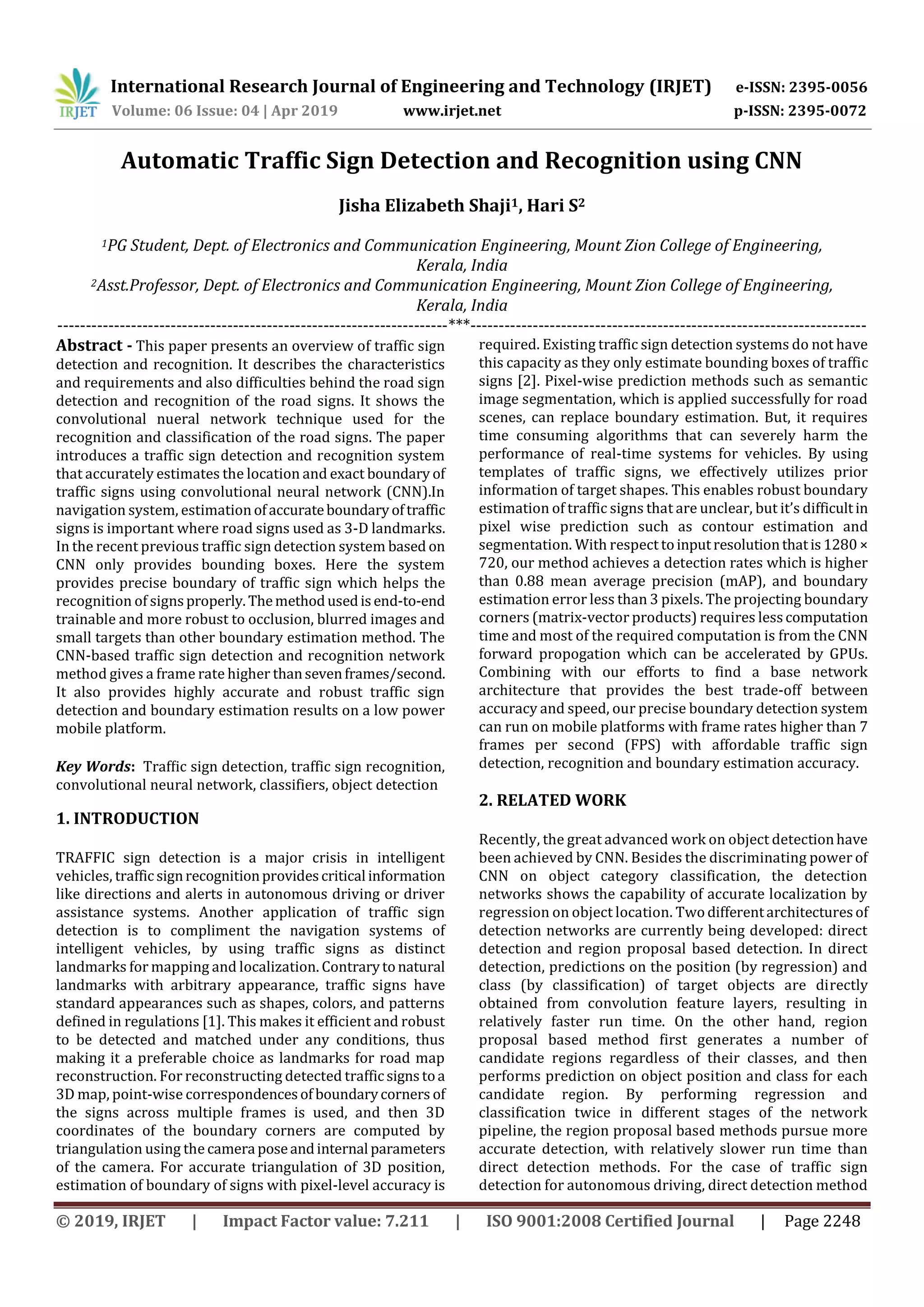 Irjet Automatic Traffic Sign Detection And Recognition Using Cnn Pdf