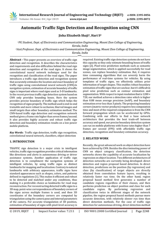 IRJET- Automatic Traffic Sign Detection and Recognition using CNN | PDF