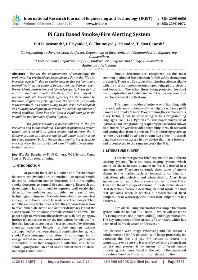 IRJET- Pi Cam based Smoke/Fire Alerting System | PDF