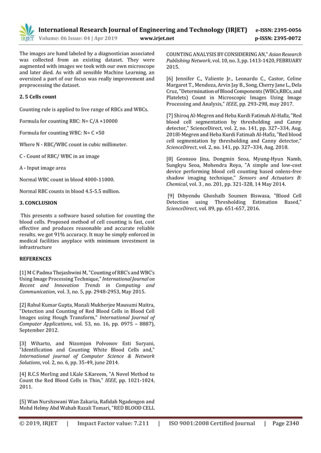 IRJET- Counting of RBCS and WBCS using Image Processing Technique | PDF