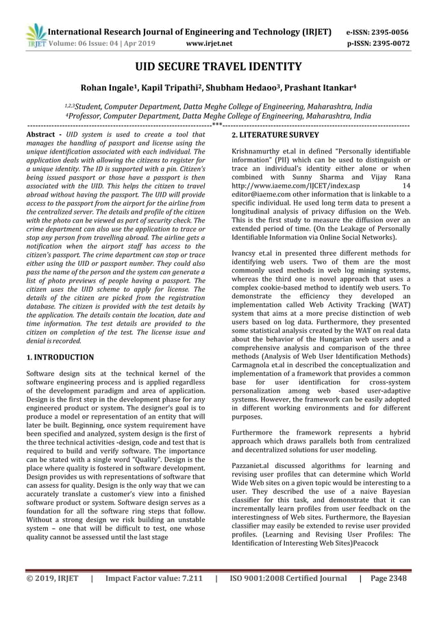 IRJET- UID Secure Travel Identity | PDF
