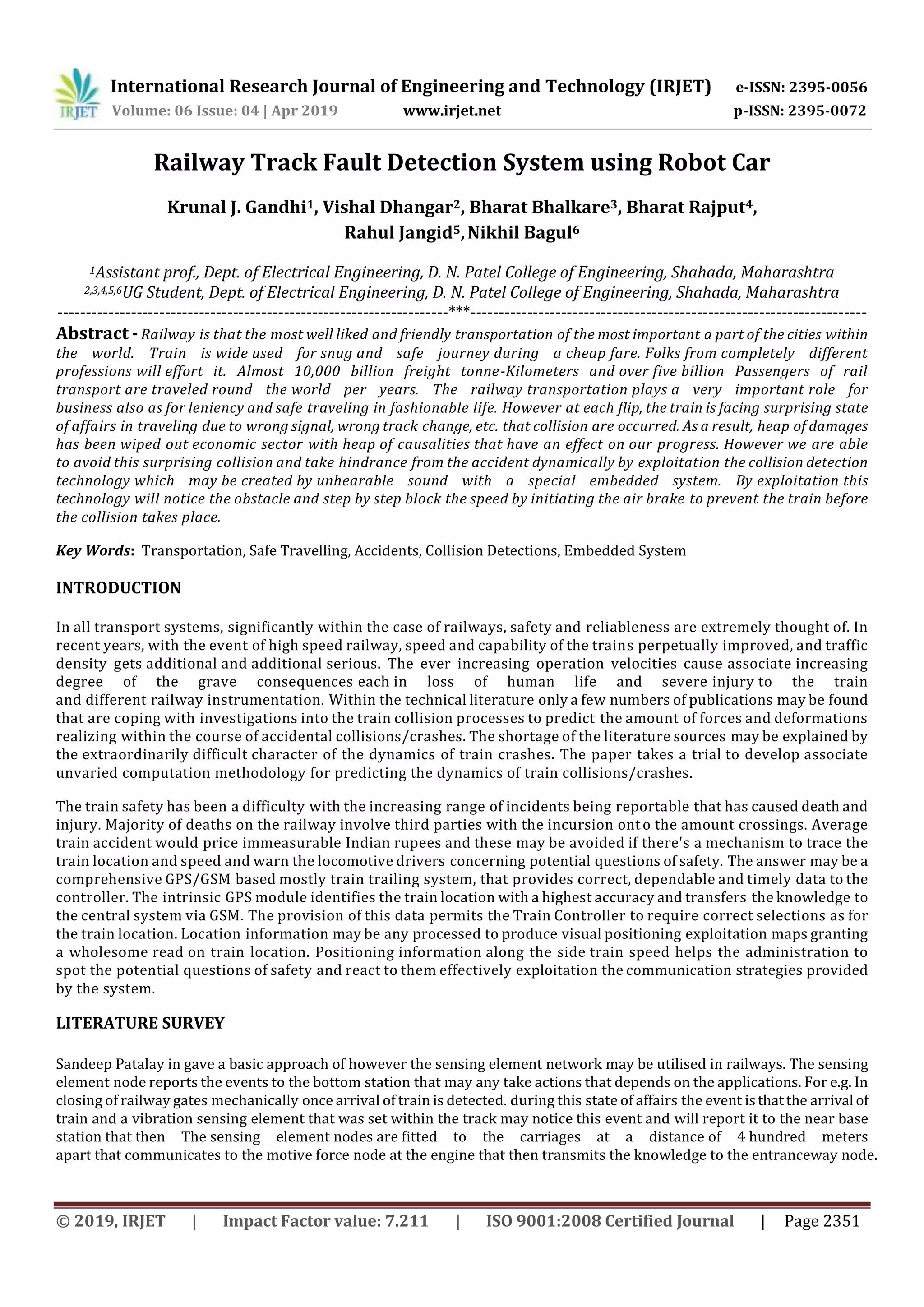 IRJET- Railway Track Fault Detection System using Robot Car | PDF