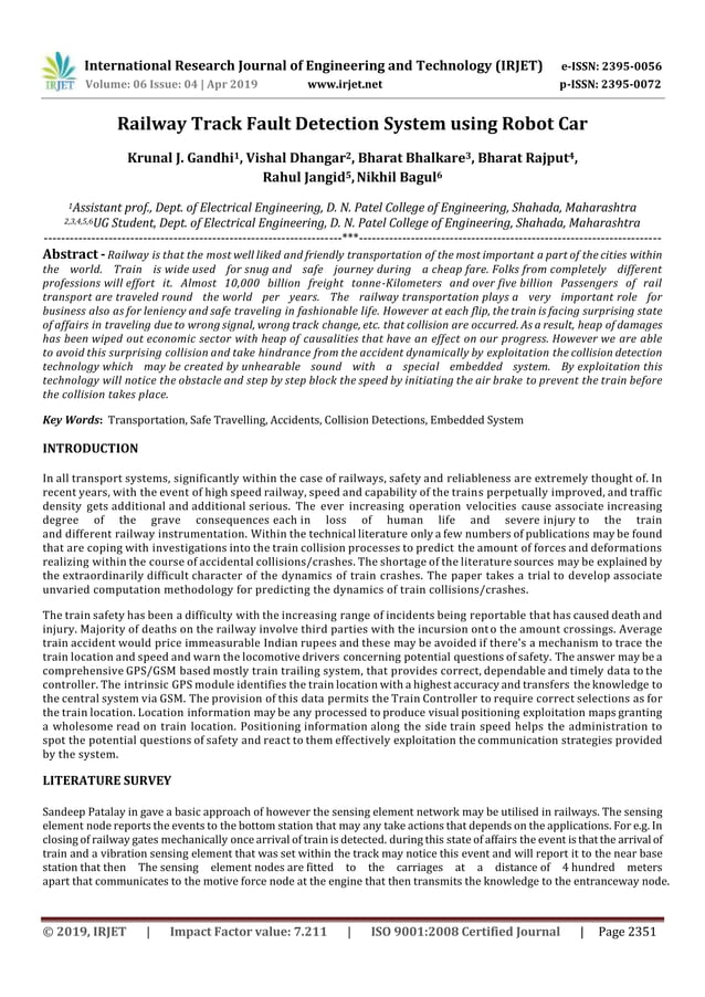 IRJET- Railway Track Fault Detection System using Robot Car | PDF